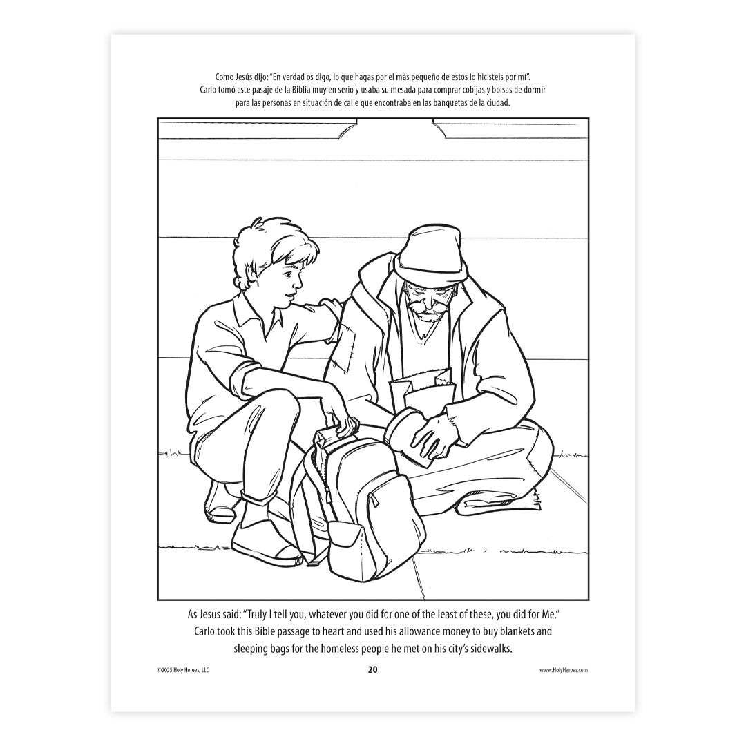 Saint Carlo Acutis bi-lingual Coloring Book – Holy Heroes