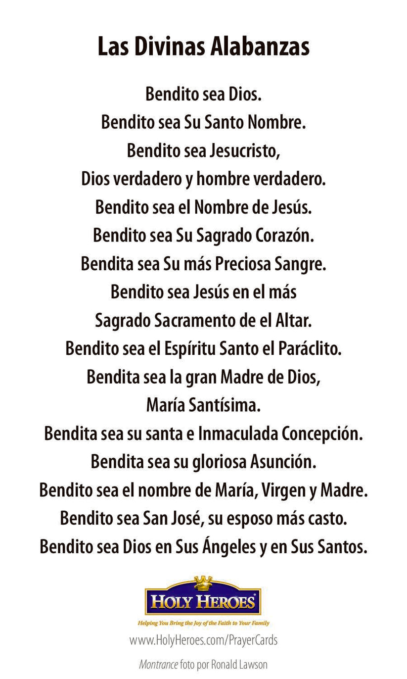 Holy Eucharist SPANISH Divine Praises Prayer Card – Holy Heroes